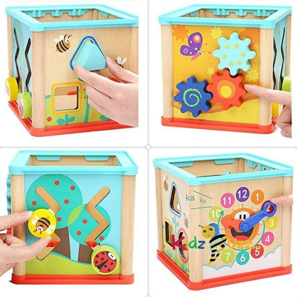 5-in-1 Wooden Activity Cube Kids Toy New 1 + Years | kidzbuzzz
